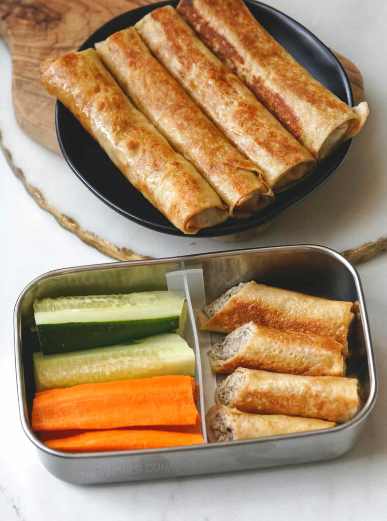 Chicken & Mushroom Crepe Rolls - Kid & Baby Friendly - ThrivingNest